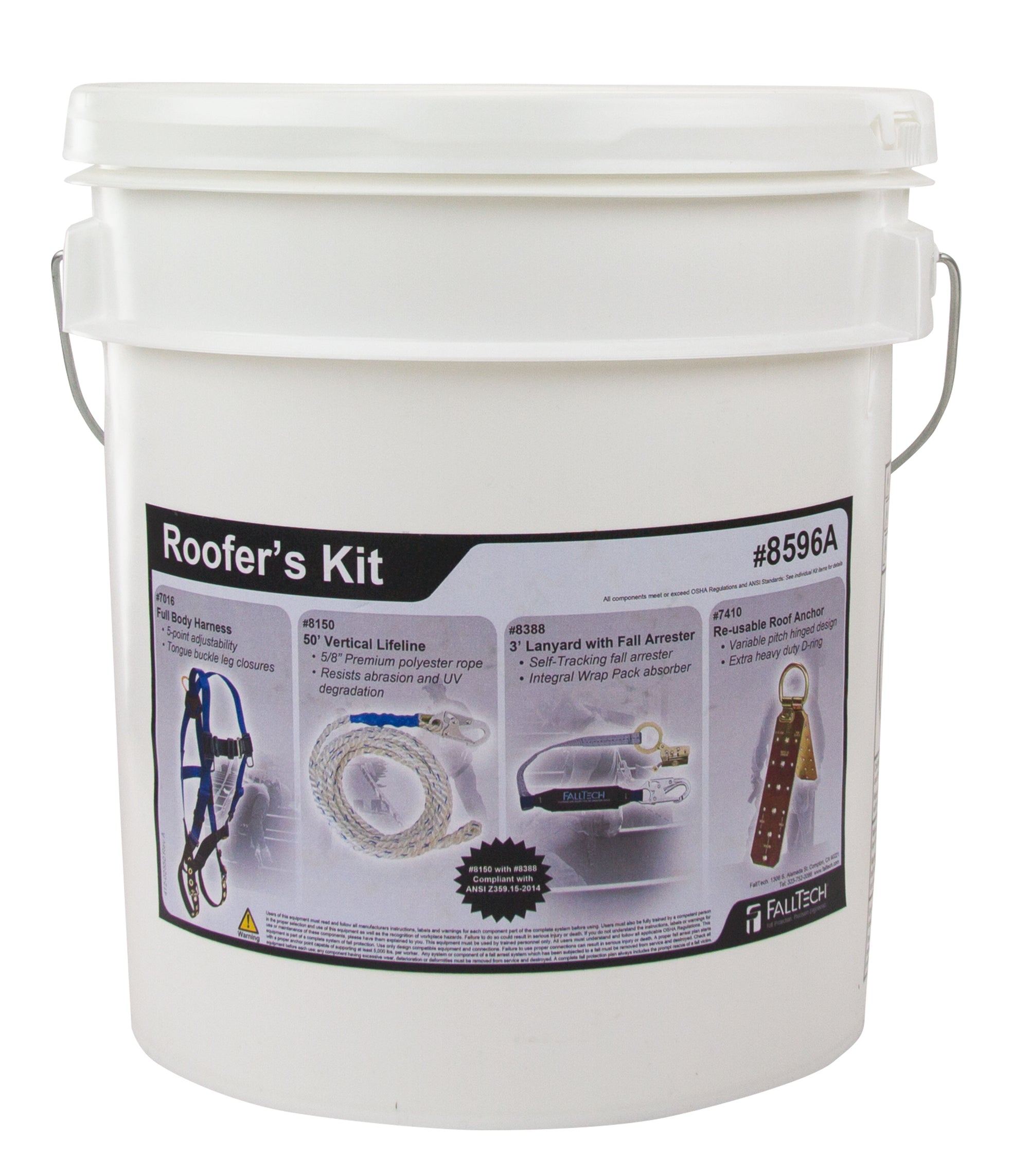 FallTech 8596A Premium Roofer’s Kit with Anti-panic Fall Arrester ...